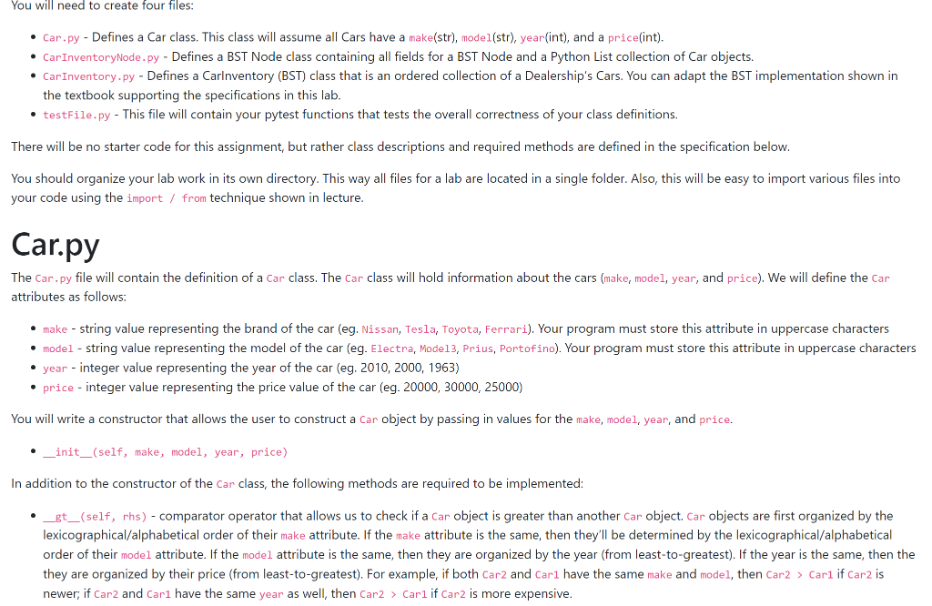 Solved You will need to create four files: - Car.py - | Chegg.com