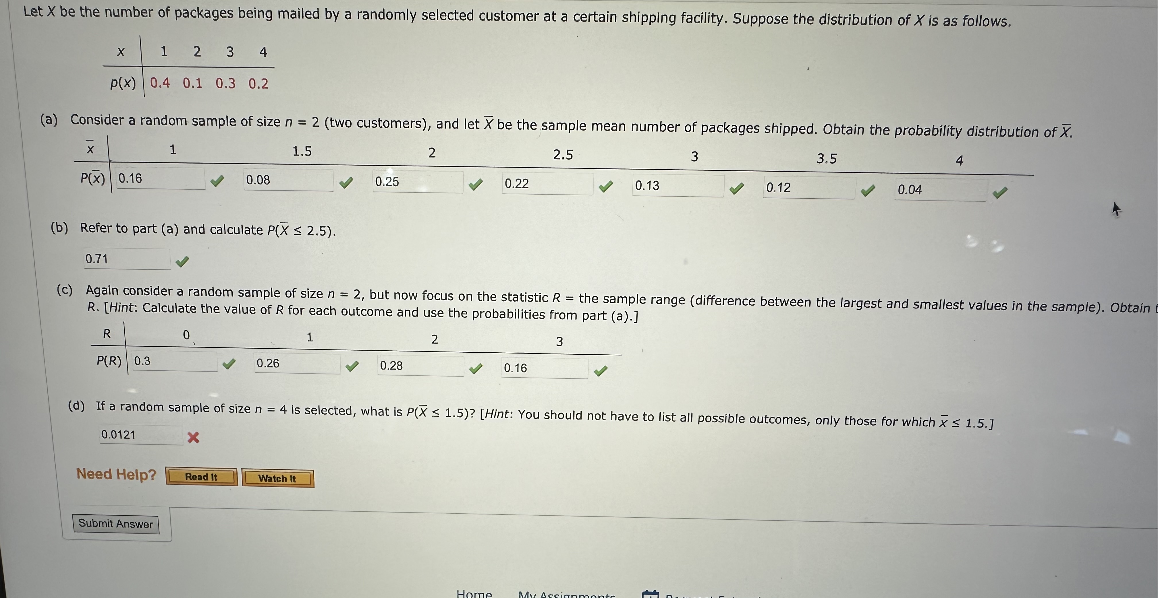 Solved b) Refer to part (a) and calculate P(Xˉ≤2.5). (c) | Chegg.com