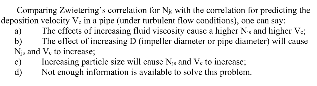 Comparing Zwietering's correlation for Njs with the | Chegg.com