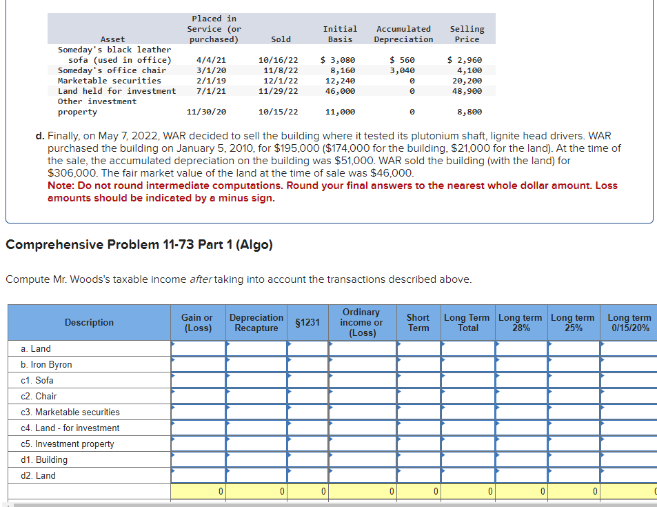 Required information Comprehensive Problem 11-73 (LO | Chegg.com
