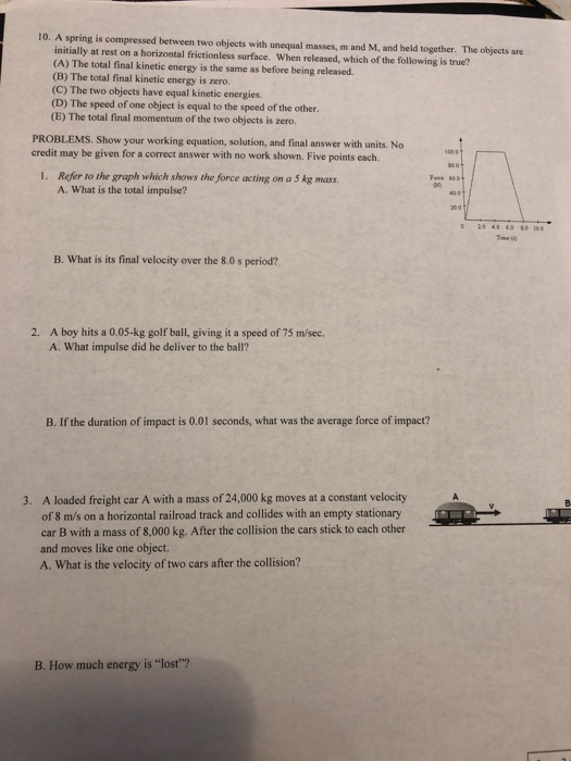 Solved 10 A Spring Is Compressed Between Two Objects With