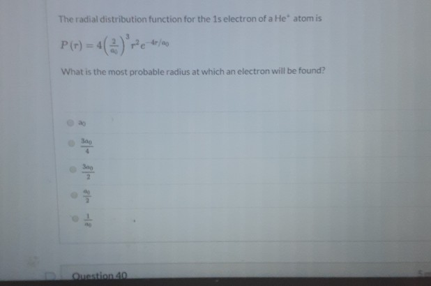 Solved The radial distribution function for the 1s electron | Chegg.com