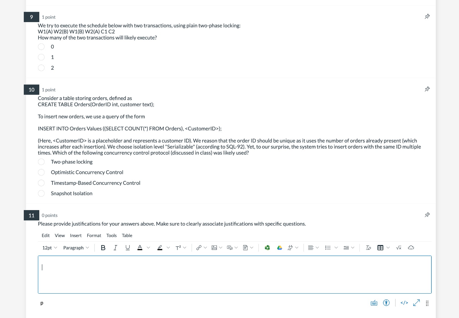Solved 1 ﻿pointWe try to execute the schedule below with two | Chegg.com