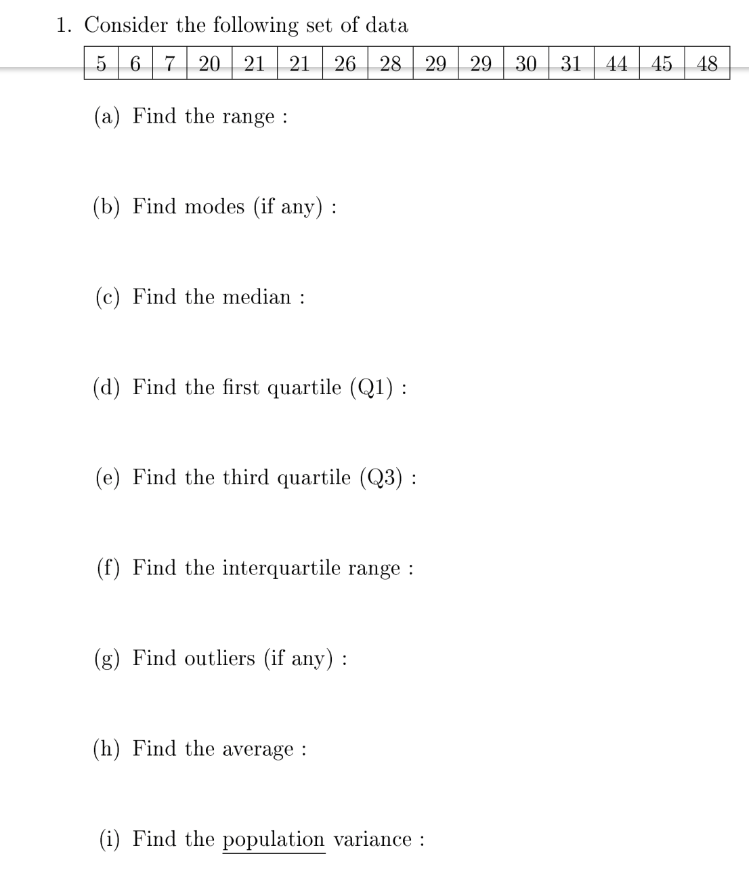Solved 1. Consider the following set of data (a) Find the | Chegg.com