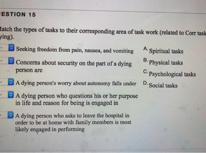 Solved ESTION 15 atch the types of tasks to their | Chegg.com