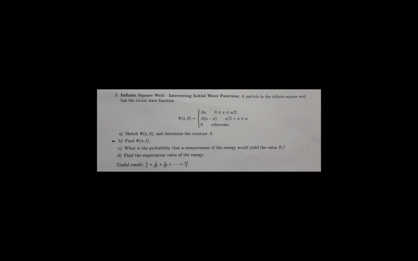 Solved 3 Infinite Square Well Interesting Initial Wave
