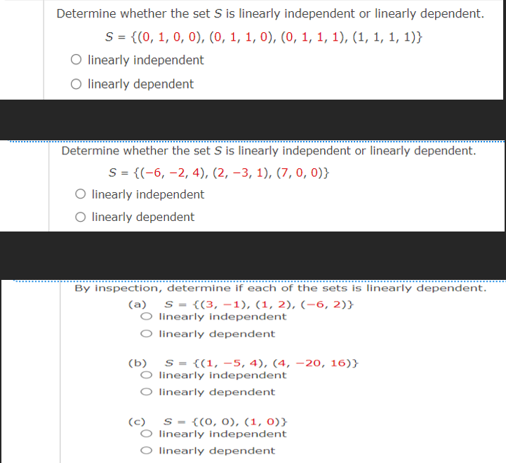 Solved Determine whether the set S is linearly independent | Chegg.com
