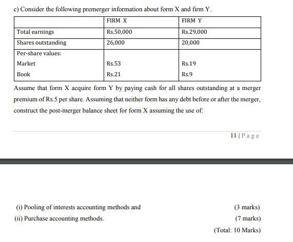 Solved c) Consider the following premerger information about | Chegg.com