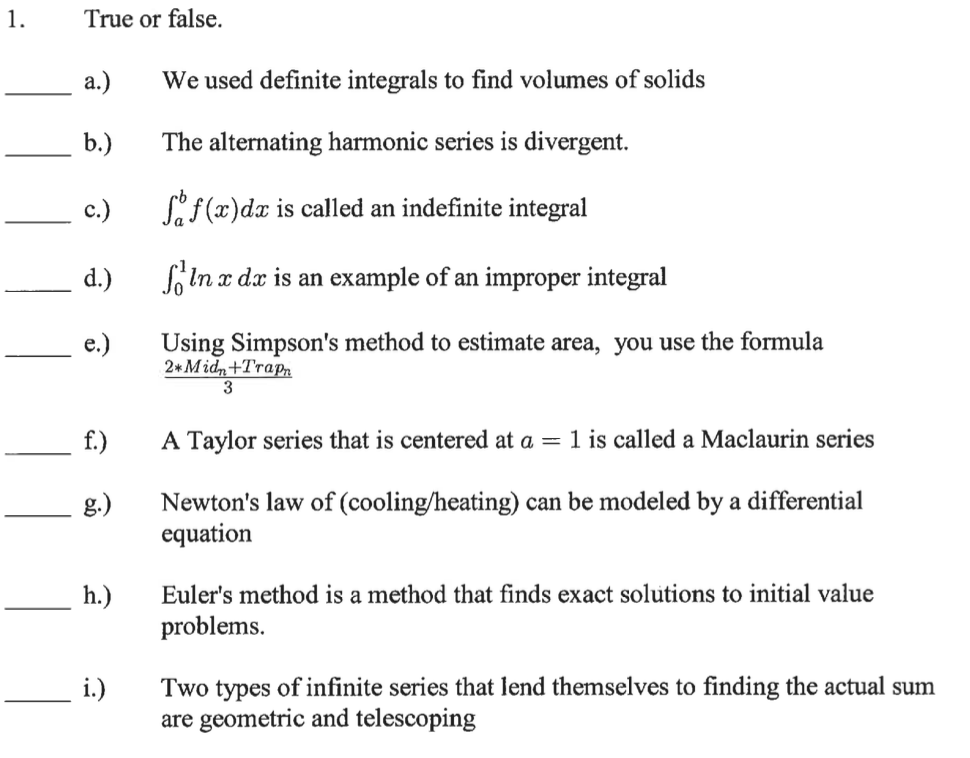 Solved a.) We used definite integrals to find volumes of | Chegg.com