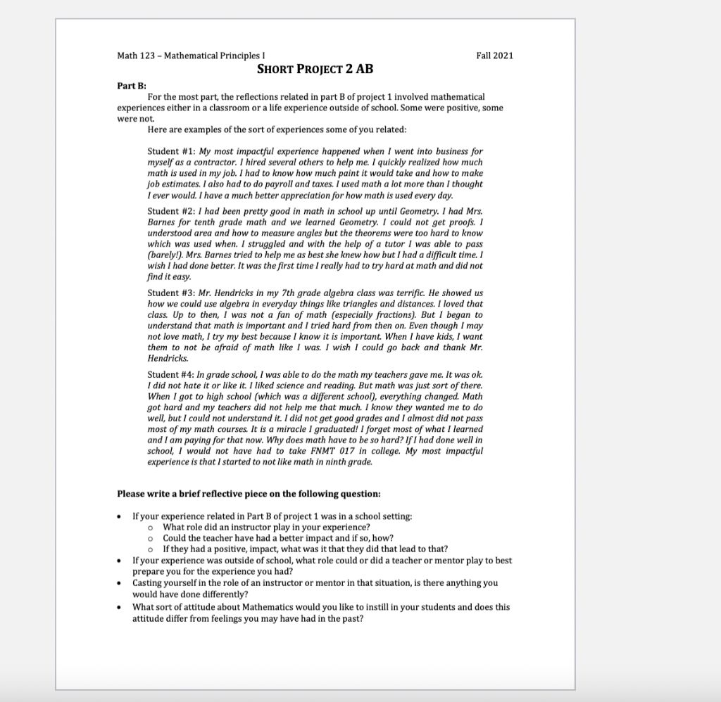 Solved Fall 2021 Math 123 - Mathematical Principles I SHORT | Chegg.com