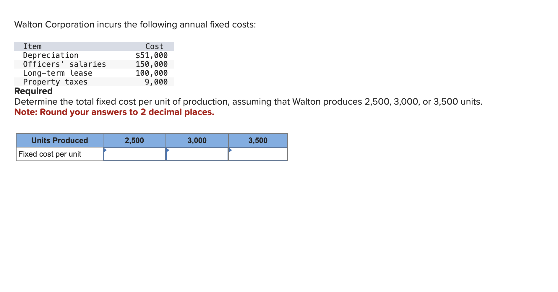 Solved Walton Corporation incurs the following annual fixed | Chegg.com