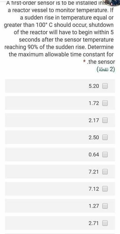 Solved A first-order sensor is to be installed inte a | Chegg.com