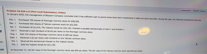 Solved PRINTER YEnON CALCULATORE Problem 16-02A a-d (Part | Chegg.com