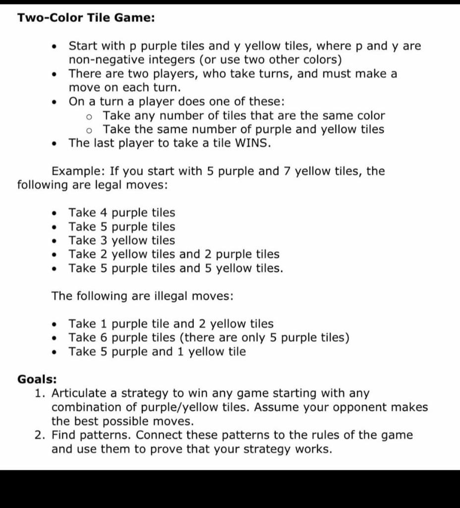 Solved Two-Color Tile Game: . . Start with p purple tiles | Chegg.com