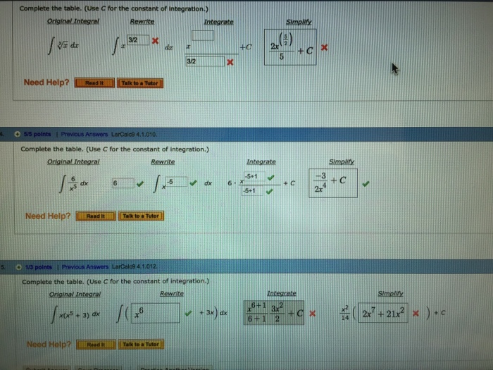 Solved Complete the table. (Use C for the constant of | Chegg.com