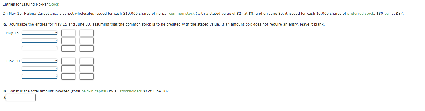 Solved Entries for Issuing No-Par Stock a. Journalize the | Chegg.com