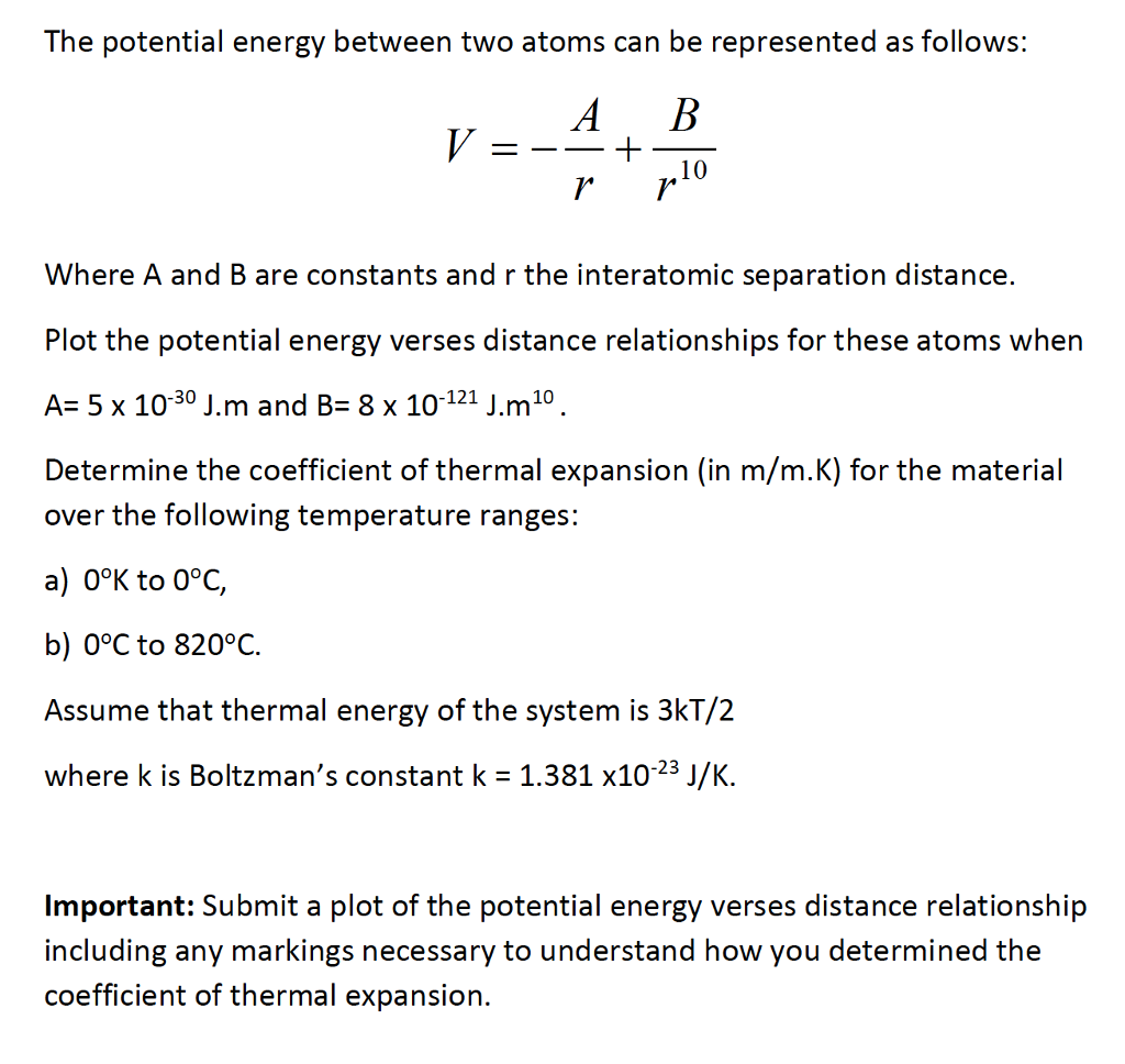 Solved The potential energy between two atoms can be | Chegg.com