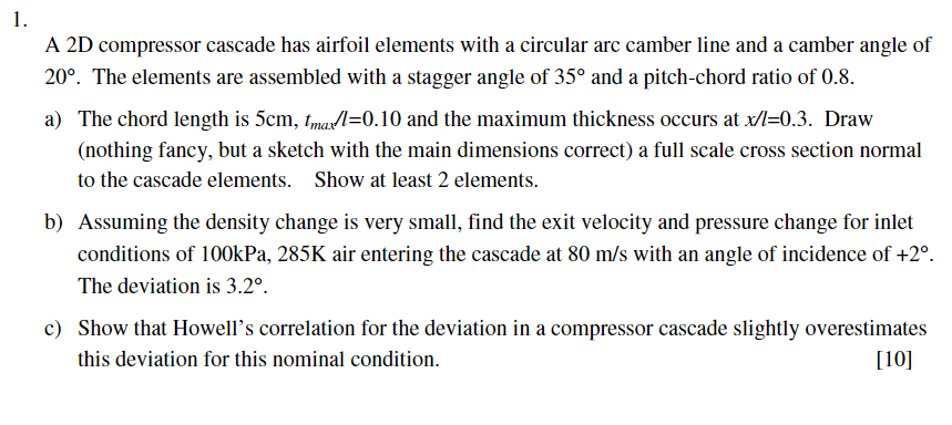 1. A 2D compressor cascade has airfoil elements with | Chegg.com
