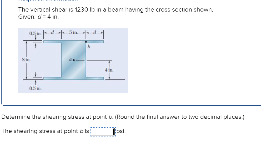 Solved The vertical shear is 1230lb in a beam having the | Chegg.com