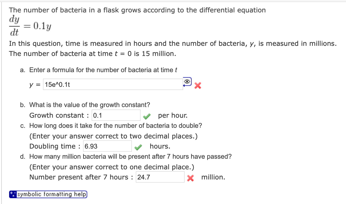 Solved The number of bacteria in a flask grows according to | Chegg.com