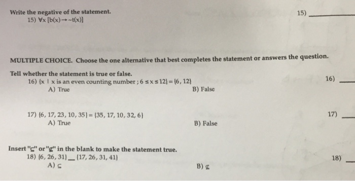 Solved Write the negative of the statement. 15) Vx | Chegg.com