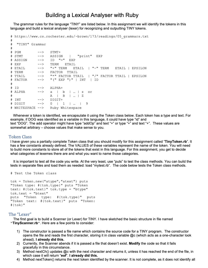 Building A Lexical Analyser With Ruby The Grammar 