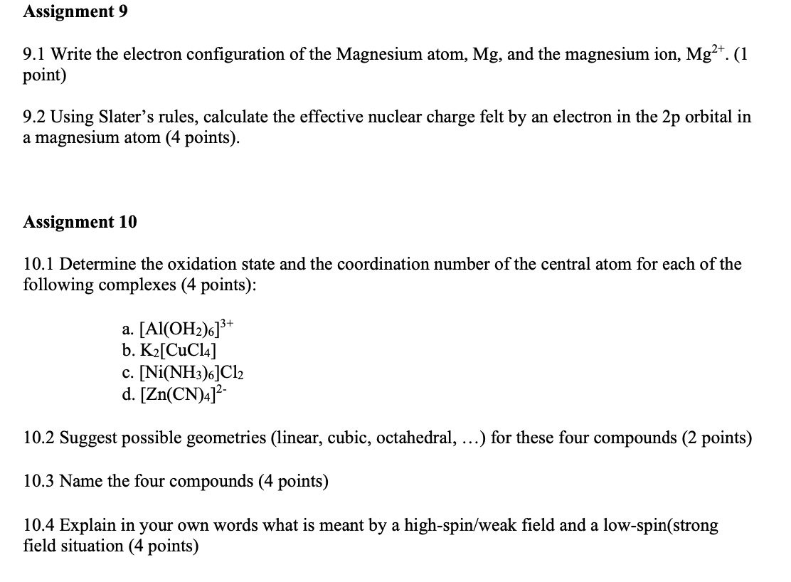 Solved 9.1 Write the electron configuration of the Magnesium | Chegg.com