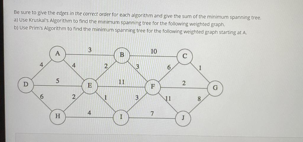 Solved Be sure to give the edges in the correct order for | Chegg.com