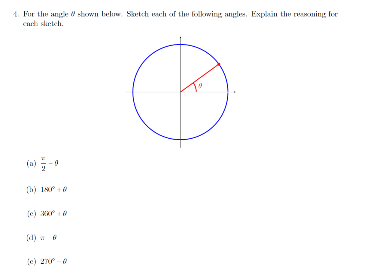 Solved 4. For the angle θ shown below. Sketch each of the | Chegg.com