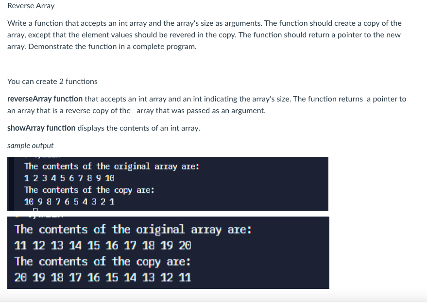 Solved C Make Sure The Two Functions Reversearray And 8778