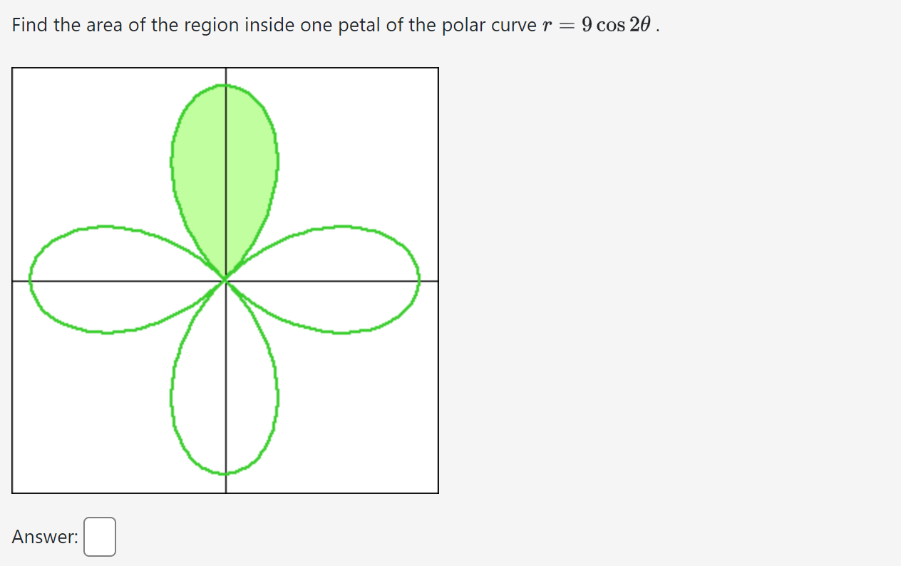 Solved Find the area of the region inside one petal of the | Chegg.com