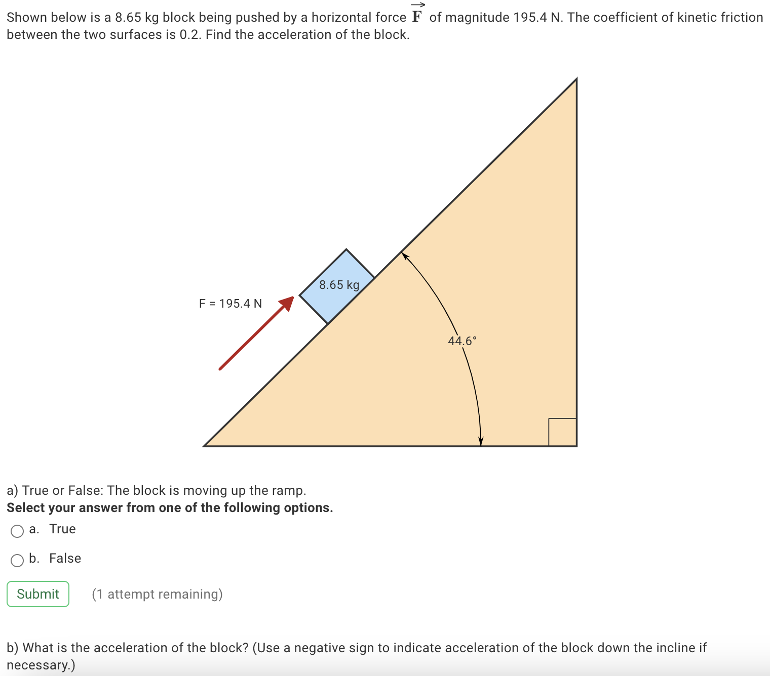 Solved Shown below is a 8.65 kg block being pushed by a | Chegg.com
