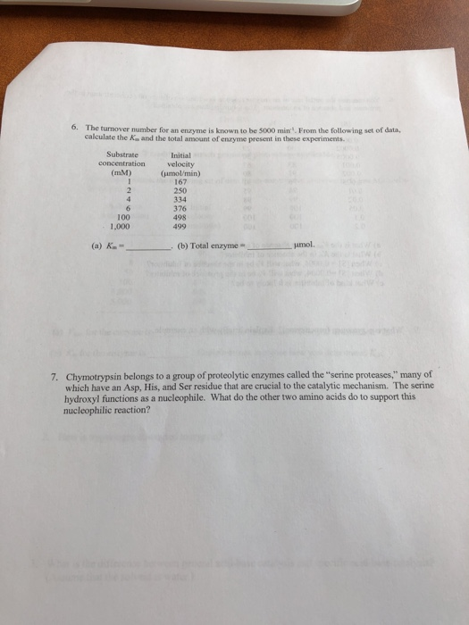 Solved 6. The turnover number for an enzyme is known to be | Chegg.com