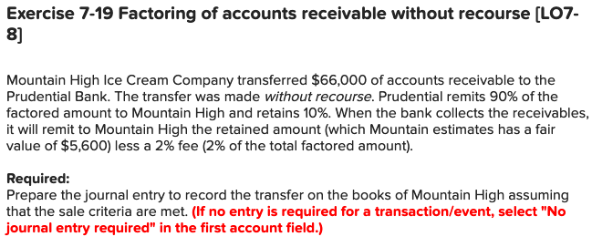 Solved Exercise 7-19 Factoring of accounts receivable | Chegg.com