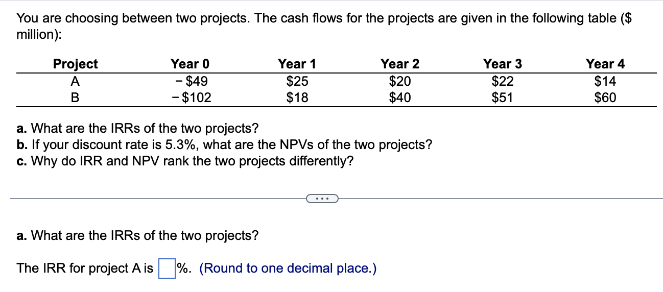 Solved You Are Choosing Between Two Projects The Cash Flows 
