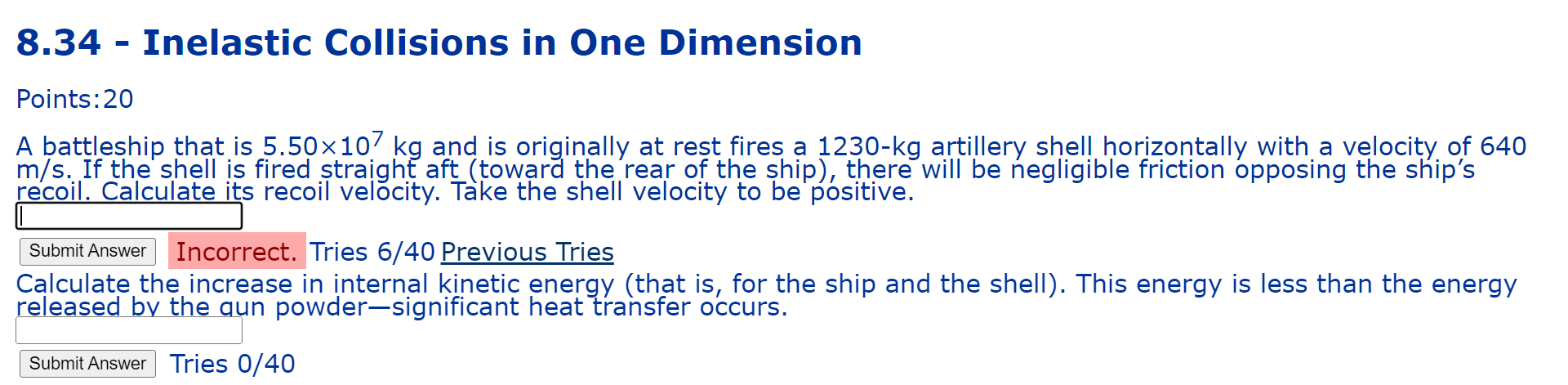 Solved 8.34 - Inelastic Collisions in One Dimension | Chegg.com