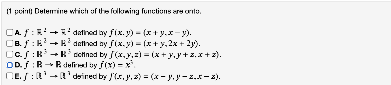 Solved (1 point) Determine which of the following functions | Chegg.com