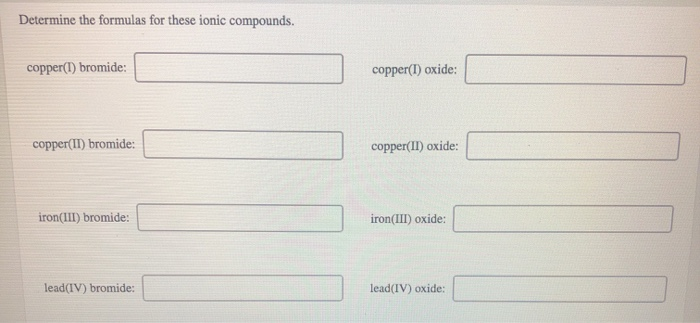 Determine the formulas for these ionic compounds. | Chegg.com