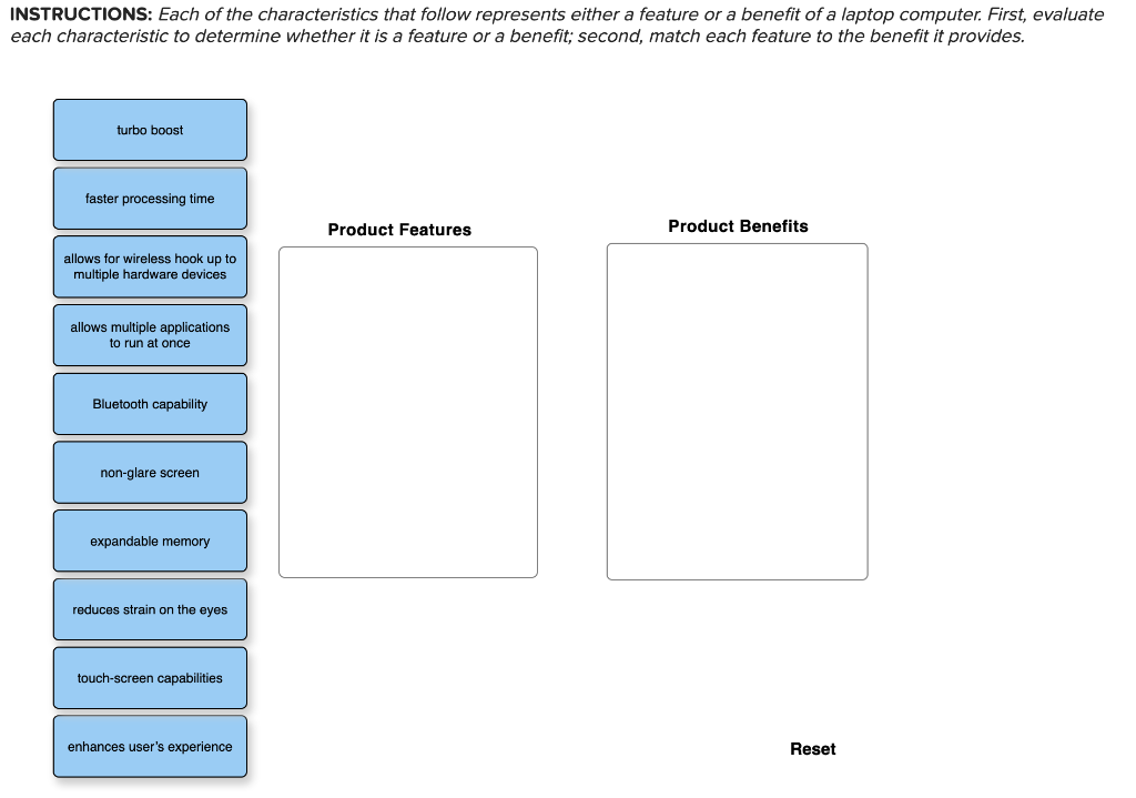 INTRODUCTION: Product/Service Features vs. Benefits | Chegg.com