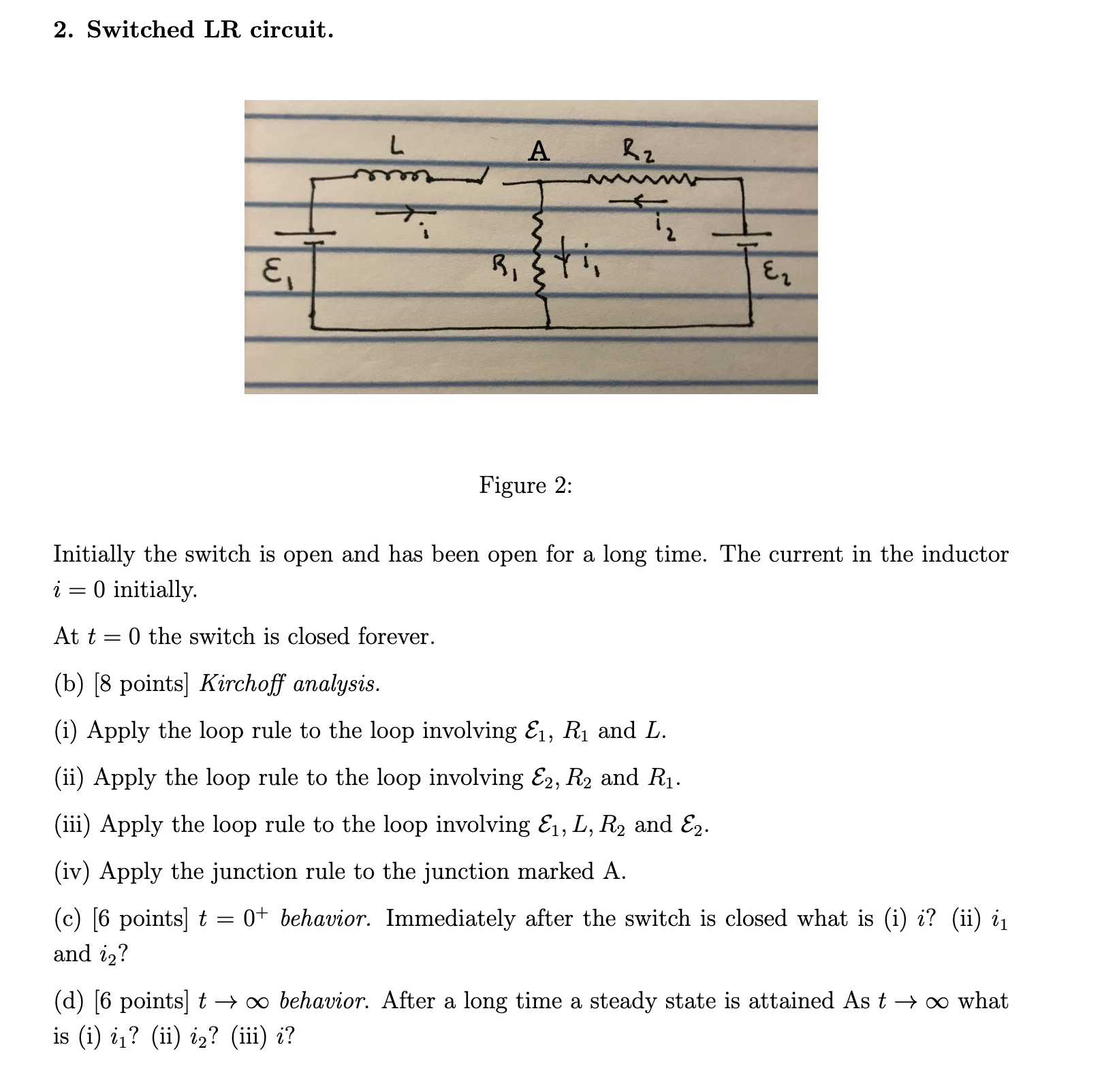 Solved 2. Switched LR circuit. Figure 2: Initially the | Chegg.com