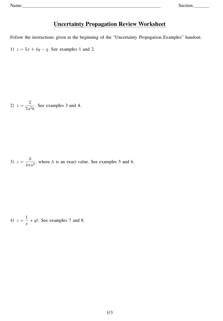 Solved Name Section:_ Uncertainty Propagation Review | Chegg.com