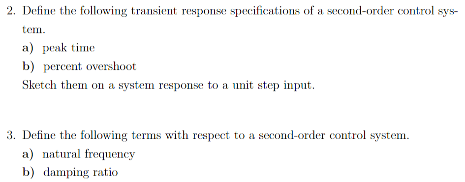 Solved 2. Define the following transient response | Chegg.com