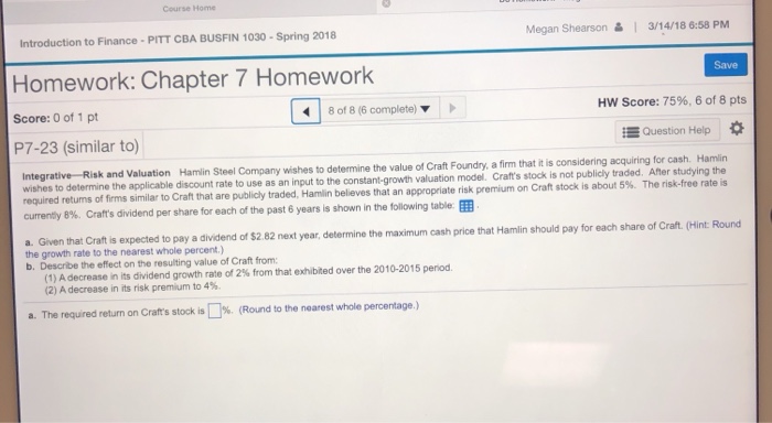 Solved Course Home Introduction to Finance- PITT CBA BUSFIN | Chegg.com