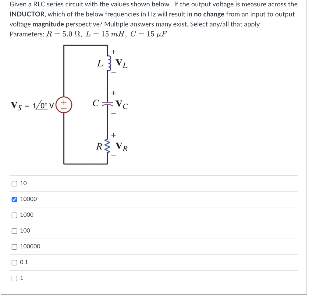 Solved Given a RLC series circuit with the values shown | Chegg.com