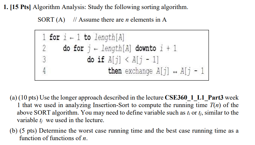 Solved 1. [15 Pts] Algorithm Analysis: Study the following | Chegg.com