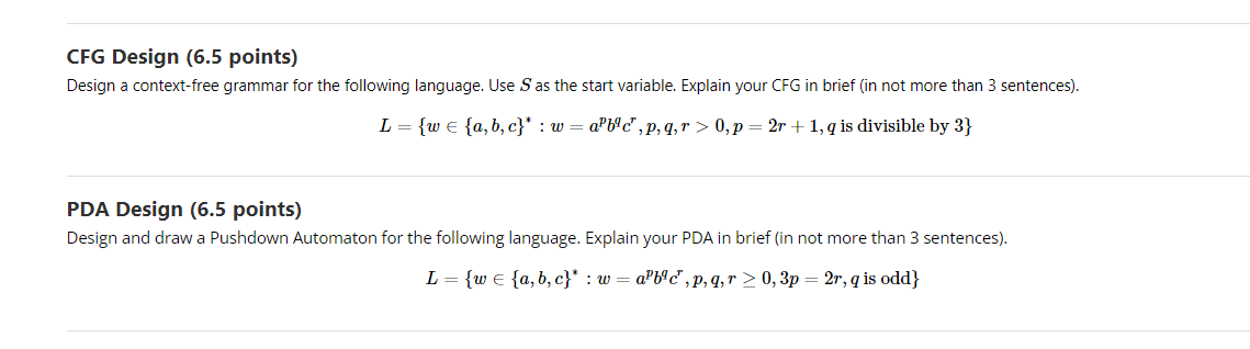 Solved CFG Design (6.5 points) Design a context-free grammar | Chegg.com