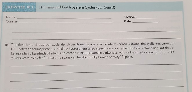 Solved Humans and Earth System Cycles EXERCISE 18.1 Name: | Chegg.com