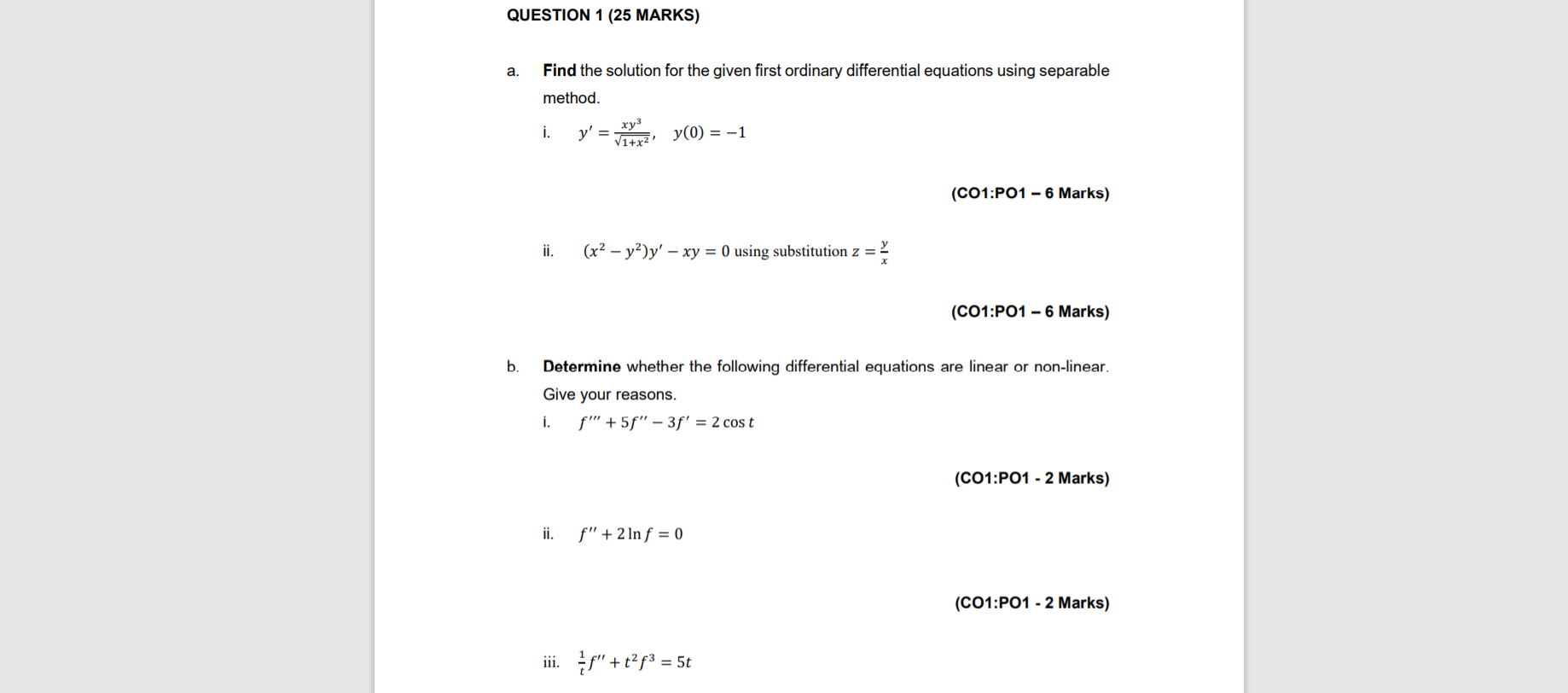 Solved QUESTION 1 (25 MARKS) a. Find the solution for the | Chegg.com