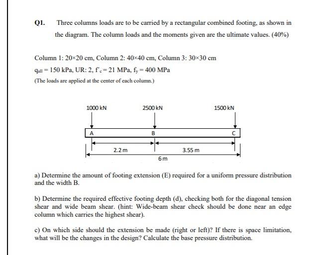 Solved Q1. Three columns loads are to be carried by a | Chegg.com