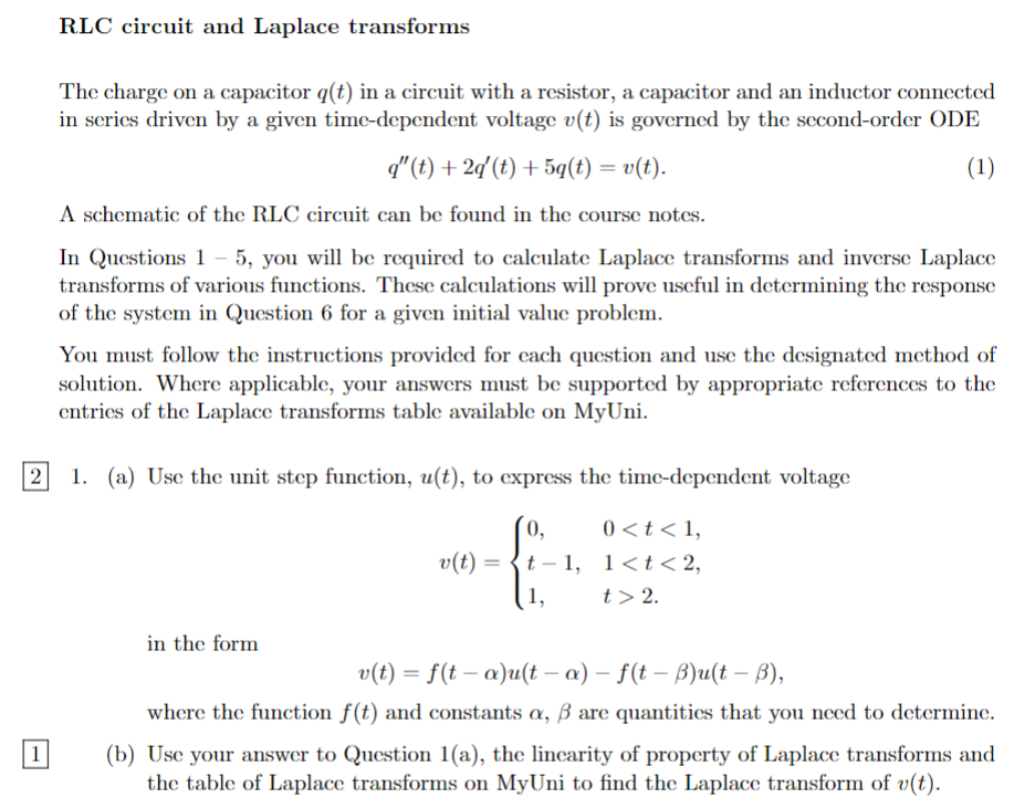Solved RLC circuit and Laplace transforms The charge on a | Chegg.com